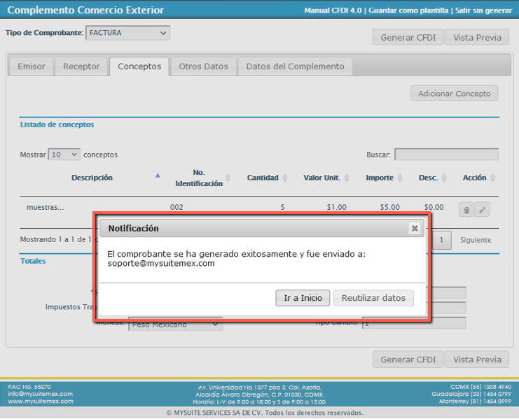 COMPLEMENTO DE COMERCIO EXTERIOR 1.1 para CFDI 4.0